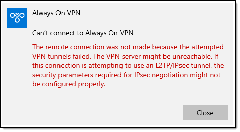 Always On VPN IKEv2 VPN Connection Failure Error Code 800 | Richard M ...