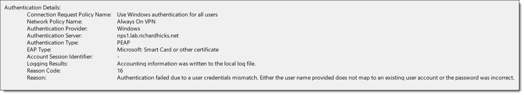 aovpn_nps_reason_code_16_001 | Richard M. Hicks Consulting, Inc.